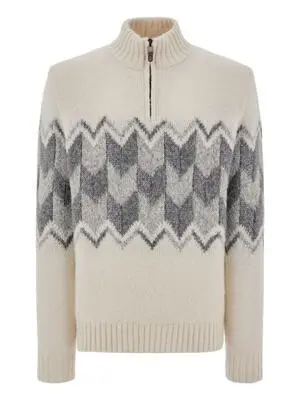 Canali Alpaca Blend Mock Neck Sweater - White