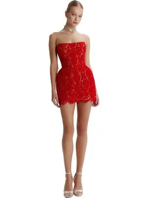 MILLA Fitted Lace Mini Dress - Red
