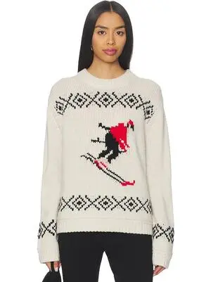 WHITE & WARREN Cashmere Blend Ski Crewneck Sweater - Ivory  Black & Red