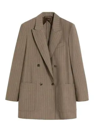 Max Mara Oversized Pinstripe Woollen Cloth Blazer - Hazelnut Brown