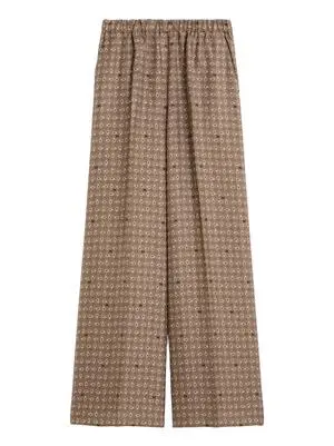 Max Mara Printed Wide-leg Silk Twill Trousers - Mud