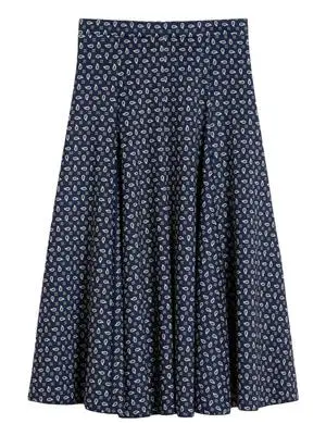 Max Mara Printed Technical Jersey Midi Skirt - Navy