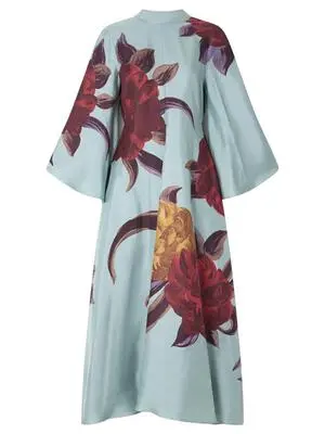 La DoubleJ Magnifico Printed Silk Maxi Dress - Blue