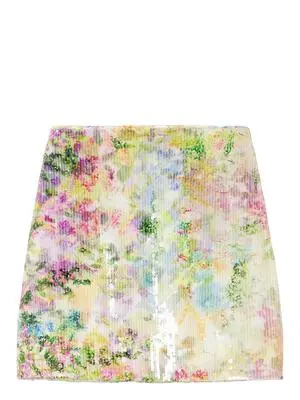 Aje Dahlia Floral-print Sequined Mini Skirt - Green