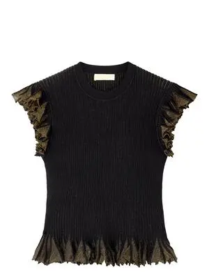 Ulla Johnson Leila Ruffled Metallic-knit Top - Black