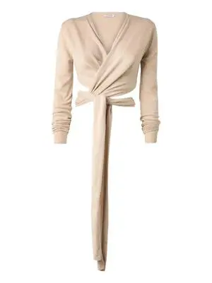 Alaïa Cropped Cashmere-blend Wrap Top - Neutrals