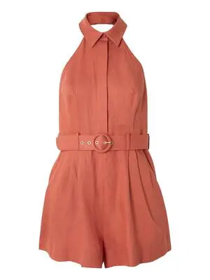 Zimmermann Awaken Belted Linen Playsuit - Orange