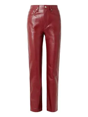 AGOLDE 90s Pinch Waist Long Recycled Leather-blend Straight-leg Pants - Red