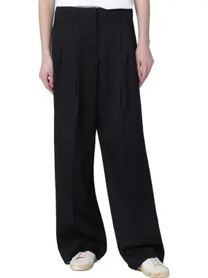 GOLDEN GOOSE Wide Leg Wool Trousers - Black
