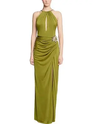 Halston Elin Gloss Jersey Gown - Army