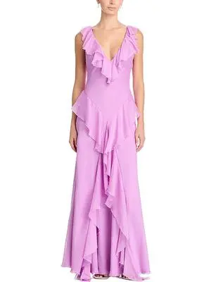 AMUR Estella Bias Ruffled Gown - Pink Dolphin