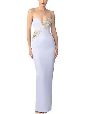 SAU LEE Luna Satin Gown - Frost Blue