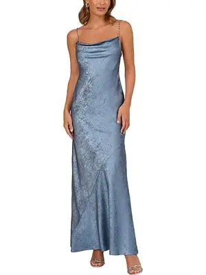 Adrianna Papell Foiled Chiffon Gown - French Blue
