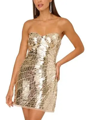 Adrianna Papell Beaded Strapless Dress - Light Gold