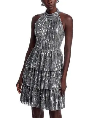 Eliza J Sequin Tiered Dress - Silver
