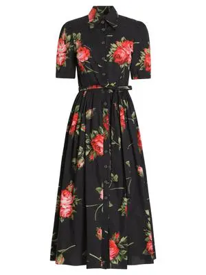 Dolce & Gabbana Rose Bouquet-print Poplin Shirt Dress - Multicolor
