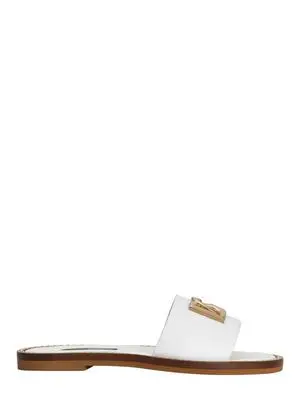 Dolce & Gabbana Calfskin Sliders With Dg Logo - White