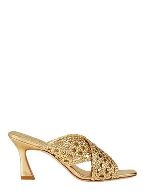STUART WEITZMAN Thea 75 Metallic Woven Mules - Gold