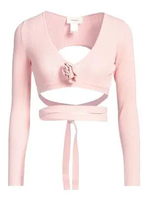 VICOLO Cropped Knit Top With Floral Appliqués - Pink
