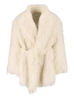 ENTIRE STUDIOS Belted Faux Fur Coat - White