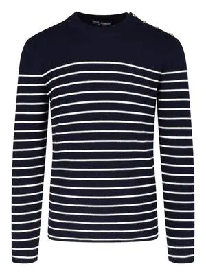 Max Mara Striped Virgin Wool Sweater Blue
