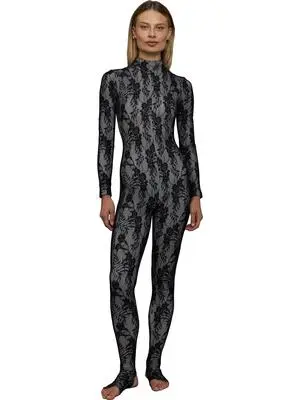 Norma Kamali Long Sleeve Slim Fit Lace Catsuit - Black/white Lace