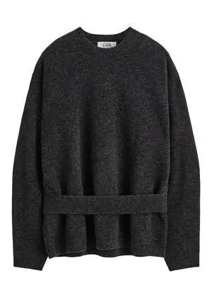 Cos Belt-detail Merino Wool Sweater - Gray