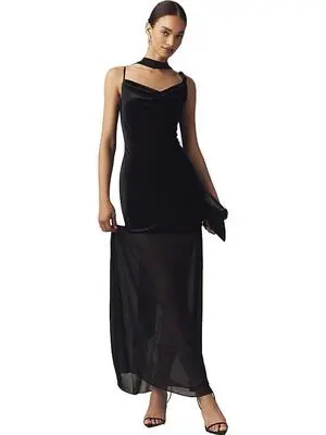 MARE MARE Velvet Scarf-neck Maxi Dress - Black
