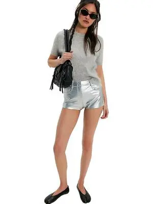 Norma Kamali High-waisted Vegan Leather Shorts - Silver