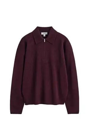 Cos Merino Wool-yak Zip-up Polo Shirt - Red