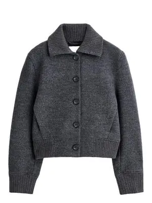 Cos Ribbed-collar Boiled Merino Wool Jacket - Dark Grey