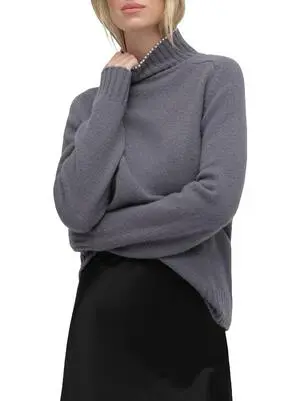FAVORITE DAUGHTER Duchess Faux Pearl Embellished Turtleneck Sweater - Charcoal