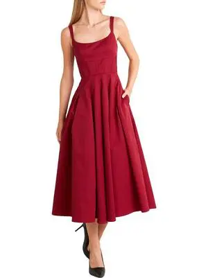 FREEMARKET Fit & Flare Midi Dress - Maroon