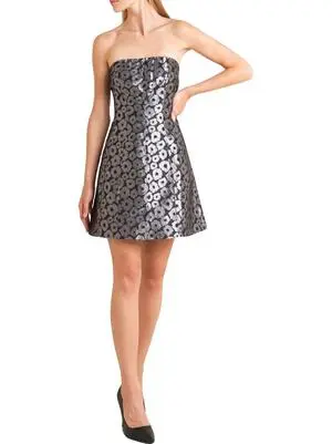 FREEMARKET Metallic Strapless Flare Mini Dress - Black/silver