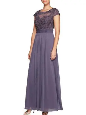Alex Evenings Embroidered A-line Gown - Wisteria