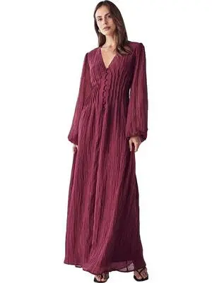 WILLA Woven Maxi Dress - Burgundy
