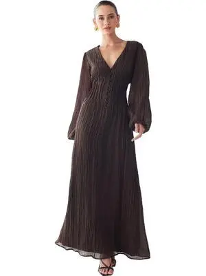 WILLA Woven Maxi Dress - Chocolate