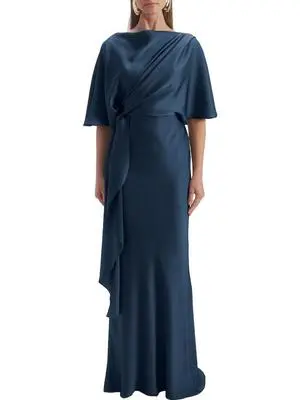 Amsale Cascading Drape Gown Petrol
