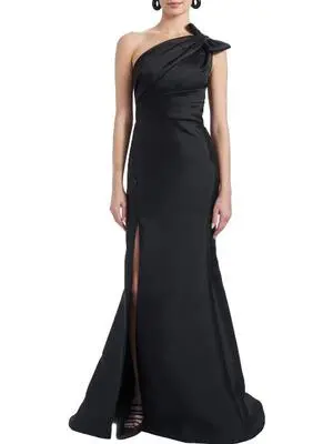 Amsale Mikado Draped Bodice Gown - Black