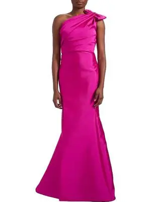 Amsale Mikado Draped Bodice Gown - Fuchsia