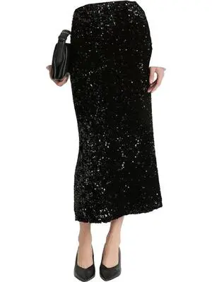 Vince Sequin Velvet Column Skirt - Black