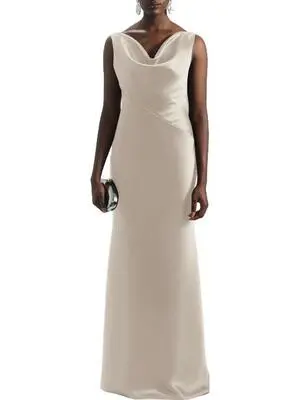 Amsale Bias Cut Cowl Neck Gown - Champagne