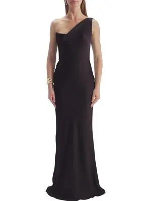 Amsale Hammered Satin One-shoulder Gown - Raisin