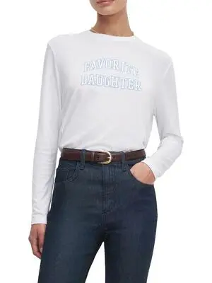 FAVORITE DAUGHTER Cropped Collegiate Long Sleeve T-shirt - White/light Blue