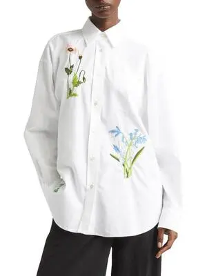 Stella McCartney Floral Embroidered Cotton Oxford Shirt - Pure White