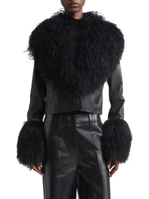 STAND STUDIO Mim Lambskin And Shearling Moto Jacket - Black/black