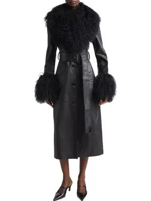 STAND STUDIO Monica Lambskin & Genuine Shearling Coat - Black/black