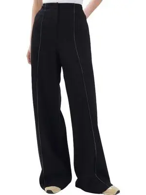Rag & Bone Irina Contrast Stitch Straight Leg Pants - Black