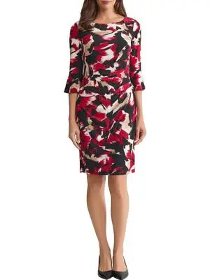 KASPER Abstract Print Side Ruched Sheath Dress