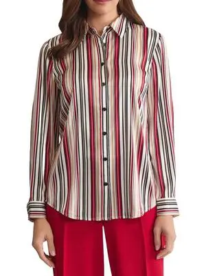KASPER Striped Button-up Shirt - Vanilla Ice Multi